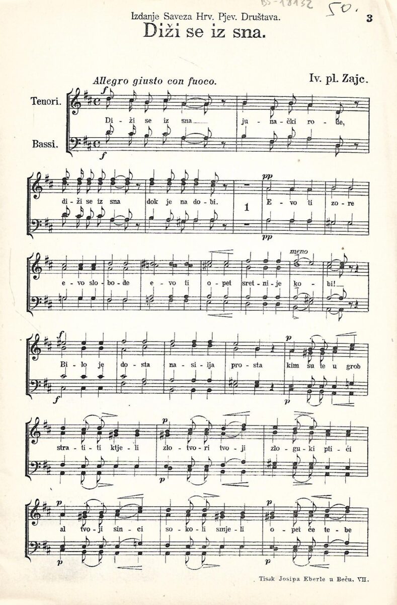 Ivan pl. Zajc - Pet muških zborova - br. 3-4, god. 925